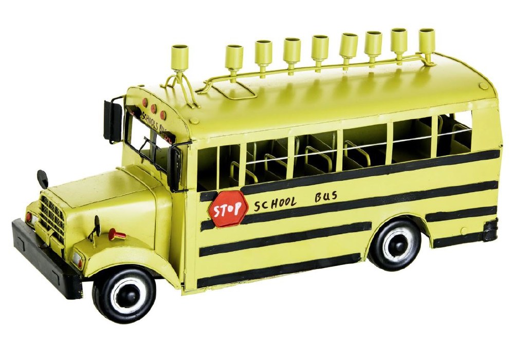 Metal Candle Menorah School Bus Theme - The Judaica Place