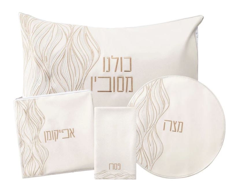 Faux Leather Pesach Set 4 Piece Squiggle Lace Design White Gold - The ...