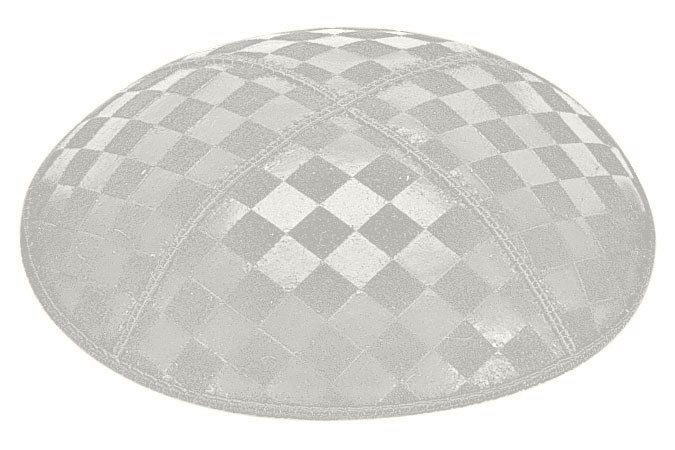 Light Grey Blind Embossed Checkerboard Kippah - The Judaica Place