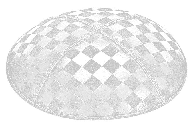White Blind Embossed Checkerboard Kippah with Royal and Gold Trim - The ...
