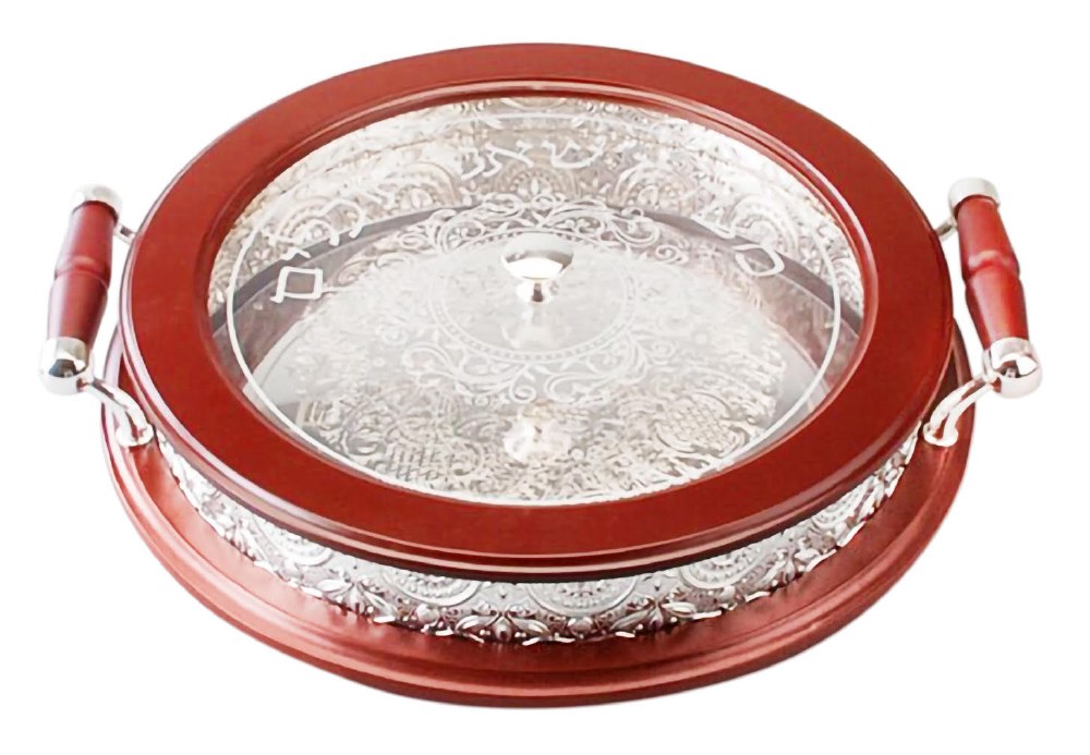 Matza Box Wood and Silver Plated with Handles 15" - The Judaica Place