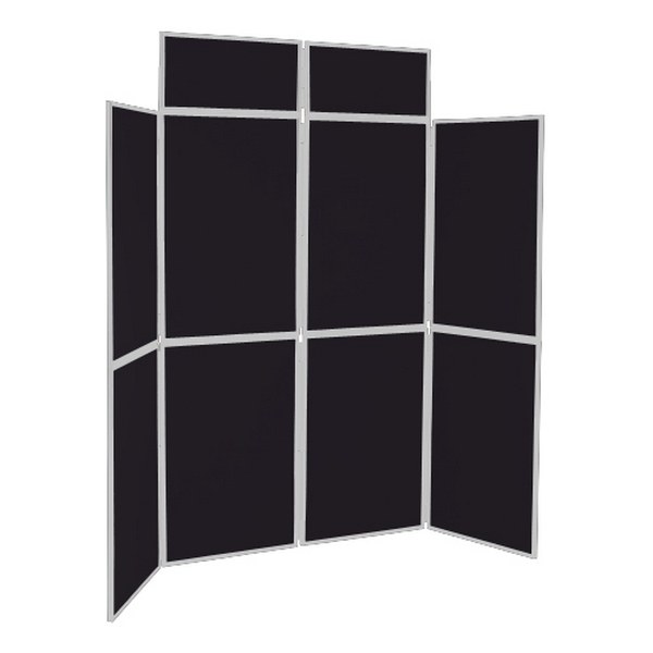 8 Panel Folding Display Stand Grey Frame/Black Fabric - Boards Direct