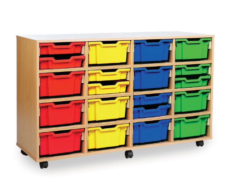 16 Deep Tray Storage Unit Beech Finish Primary Tray Colours - Boards Direct