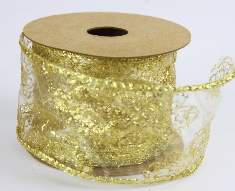 Ribbon Wired Edge Gold Glitter 5.5cm x 10 Yards - www.floralsundries ...
