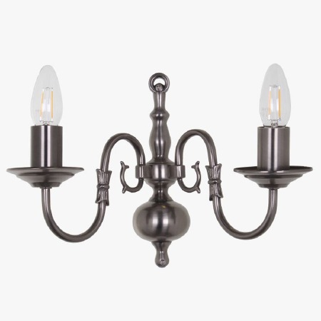 Flemish Double Wall Light Pewter - Broughtons Lighting & Ironmongery