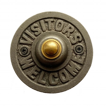 Visitors Welcome Bell Push Antique Iron - Broughtons Lighting & Ironmongery