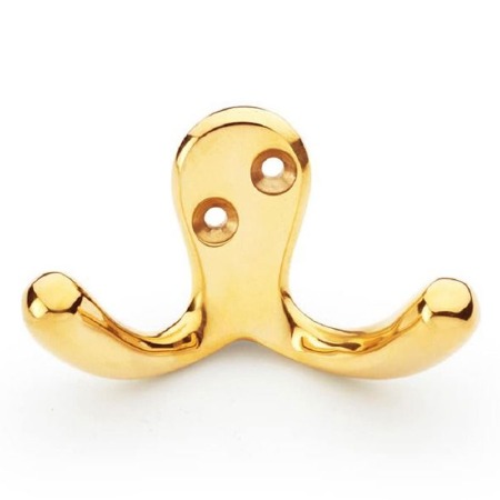 Victorian Double Robe Hook Polished Brass Unlacquered - Broughtons ...