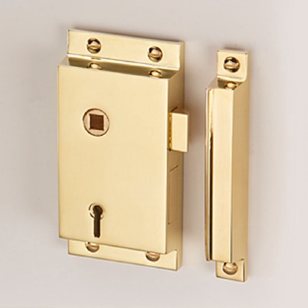 Flanged Upright Rim Lock 2.5" Left Hand Polished Brass Unlacquered ...