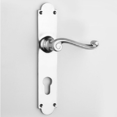 Aston Scroll Door Handle Euro Profile Plate Polished Chrome ...