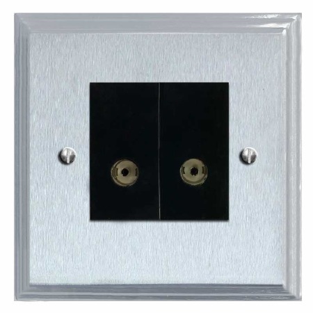 Edwardian TV Socket Outlet 2 Gang Satin Chrome & Black Trim ...