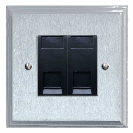 Edwardian RJ45 Socket 2 Gang CAT 5 Satin Chrome & Black Trim ...