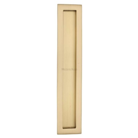 Heritage Rectangular Reeded Flush Pull C1865 300mm Satin Brass - Broughtons Lighting & Ironmongery