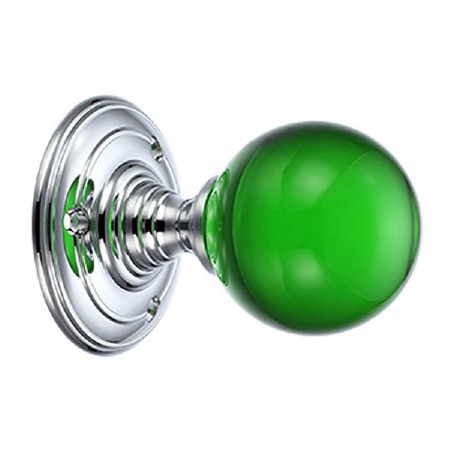 Plain Green Glass Door Knobs Chrome - Broughtons Lighting & Ironmongery
