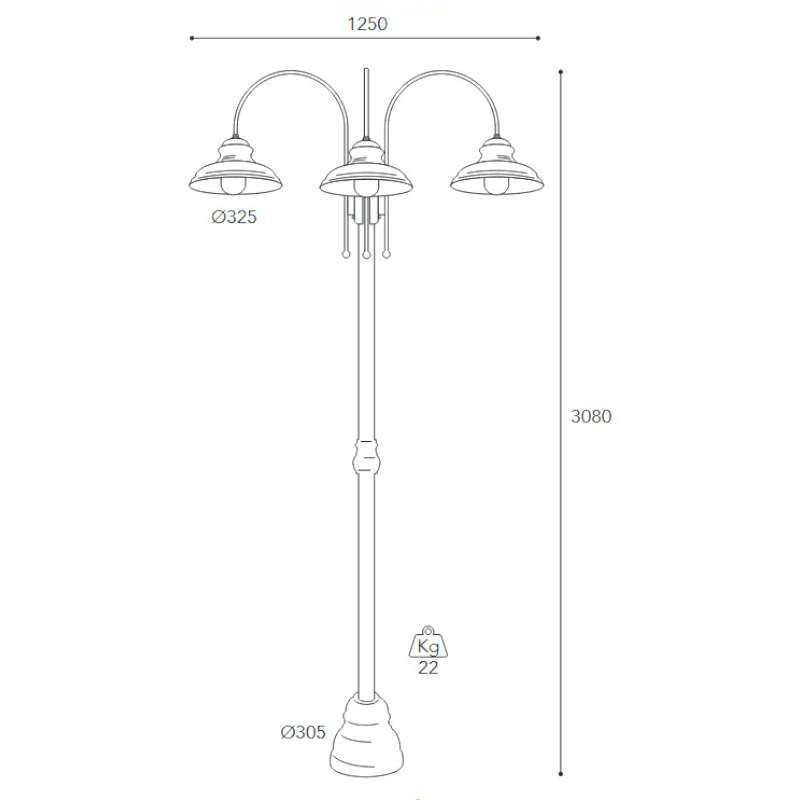 Mill Triple Lamp Post 1733 Aged Copper Opal Glass - Broughtons Lighting ...