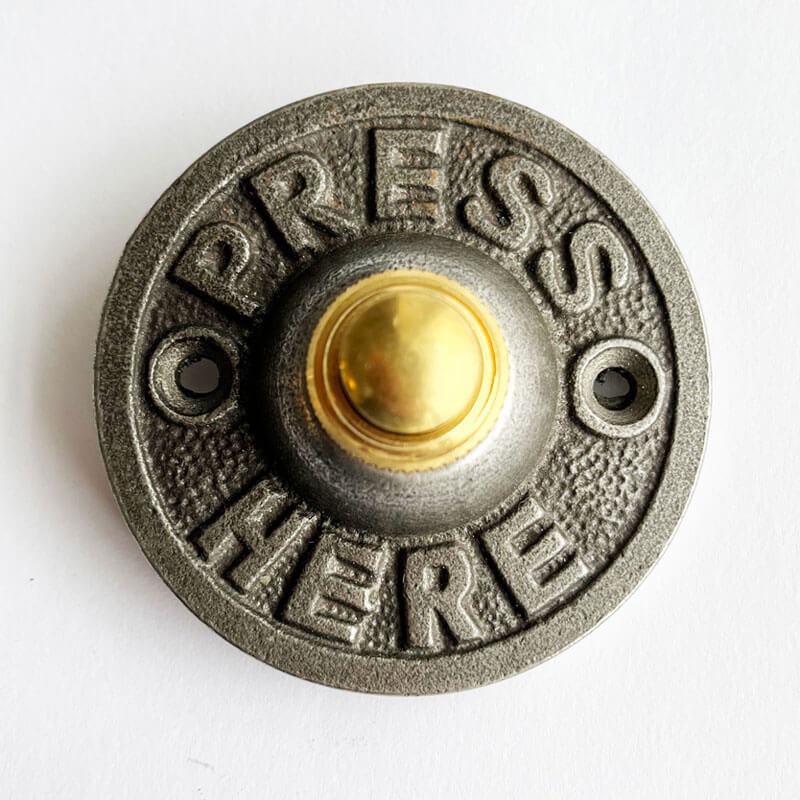 Press Here Door Bell Push 64mm Antique Iron - Broughtons Lighting ...