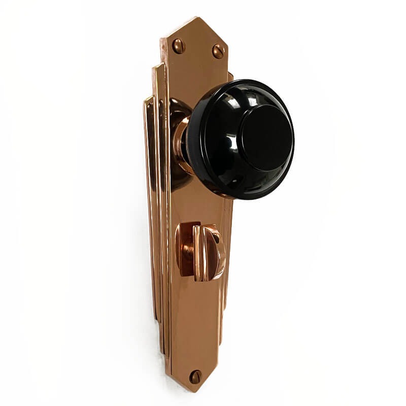 Bakelite Round Door Knobs Black on Empire Bathroom Plates Copper ...