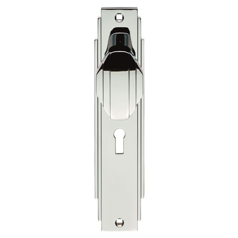 Art Deco Door Knob Lock Plate Polished Chrome - Broughtons Lighting ...
