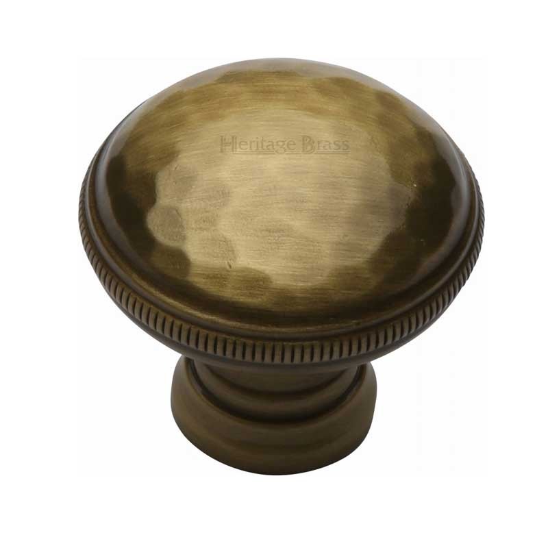 Heritage Beaten Cabinet Knob C4545 Antique Brass - Broughtons Lighting & Ironmongery