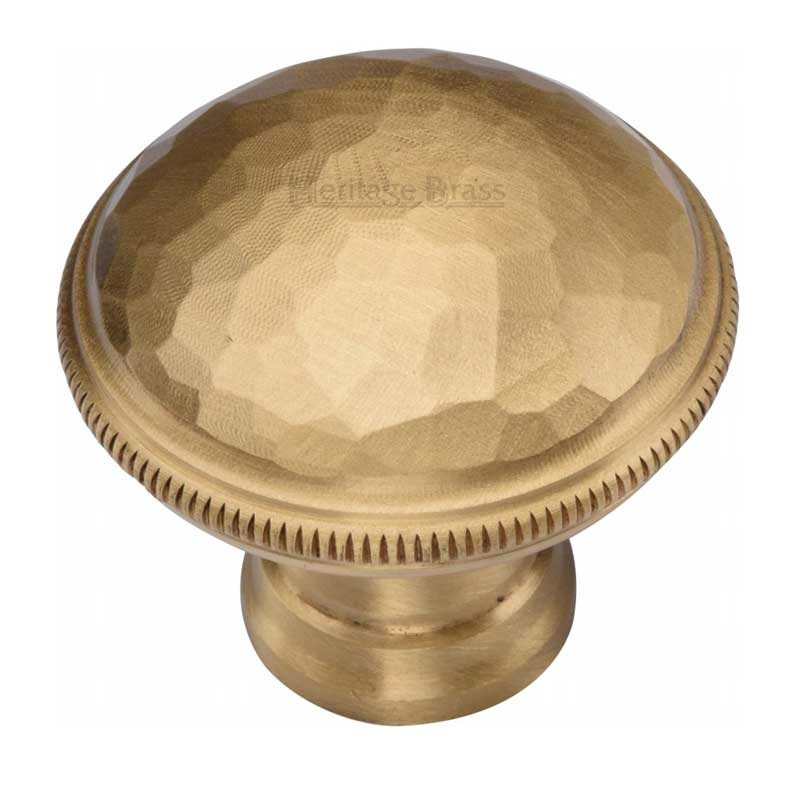 Heritage Beaten Cabinet Knob C4545 Satin Brass - Broughtons Lighting & Ironmongery