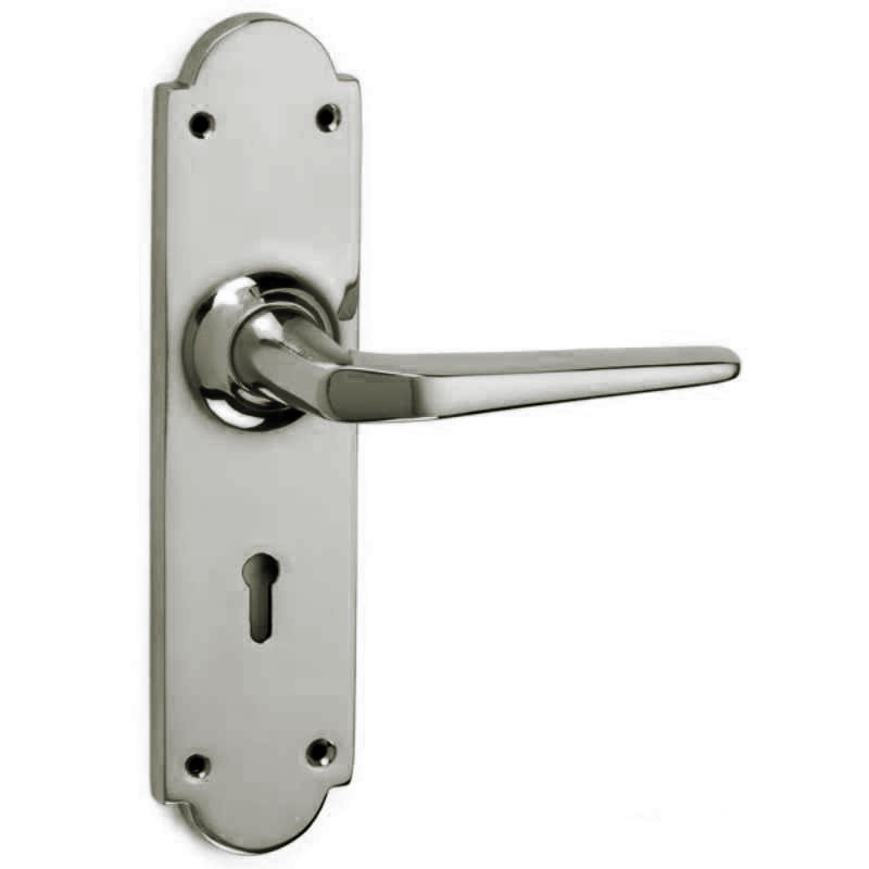 Bourton Door Lock Handles Polished Nickel - Broughtons Lighting ...