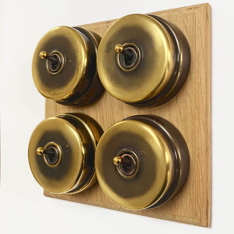 Citadel Dolly Switch on Wooden Base 4 Gang Renovated Brass - Broughtons ...