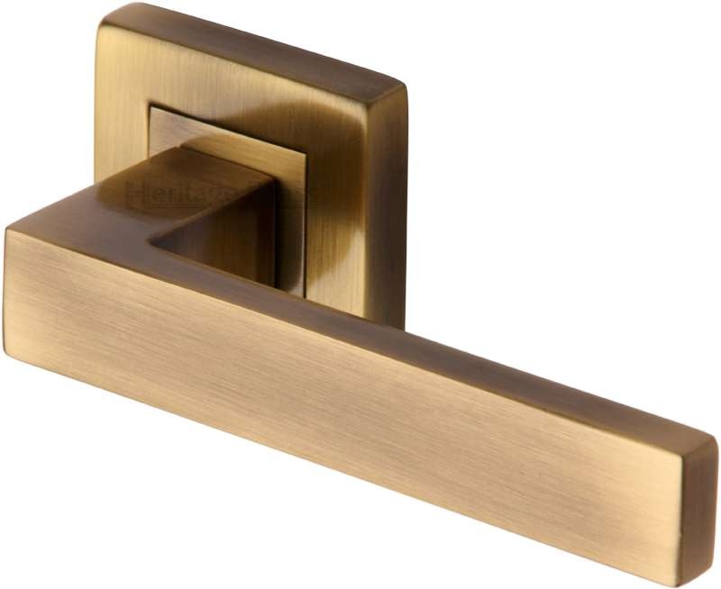 Heritage Delta Square Rose Door Handles SQ5420 Antique Brass Lacq ...