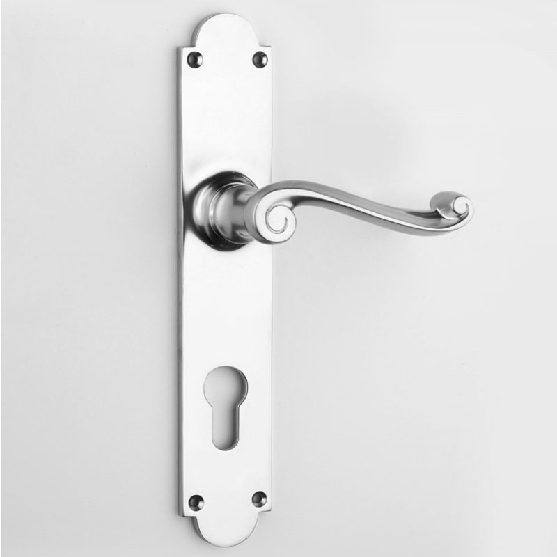 Aston Scroll Door Handle Euro Profile Plate Polished Chrome ...
