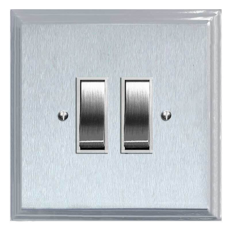 Edwardian Rocker Light Switch 2 Gang Satin Chrome & White Trim ...