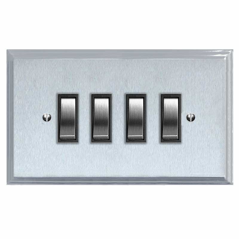 Edwardian Rocker Light Switch 4 Gang Satin Chrome & Black Trim ...
