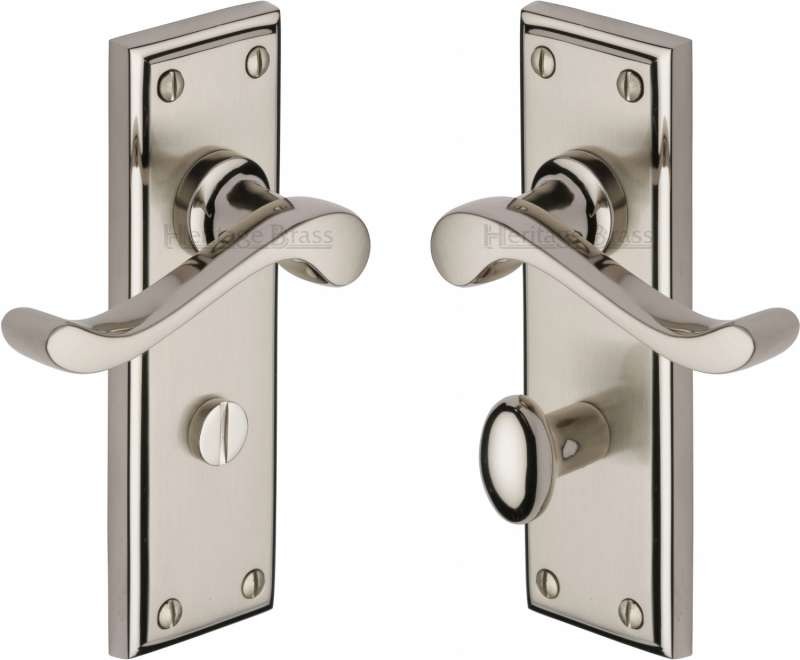 Heritage Edwardian Bathroom Door Handles W3220 Satin & Pol Nickel ...