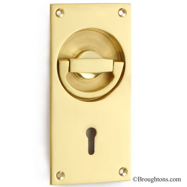 Flush Ring Lock Handle Polished Brass Unlacquered - Broughtons Lighting ...