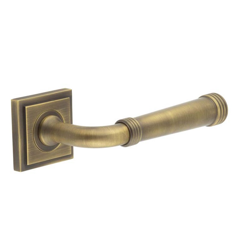 Highgate Door Handle on Square Stepped Rose Antique Brass Lacquered ...