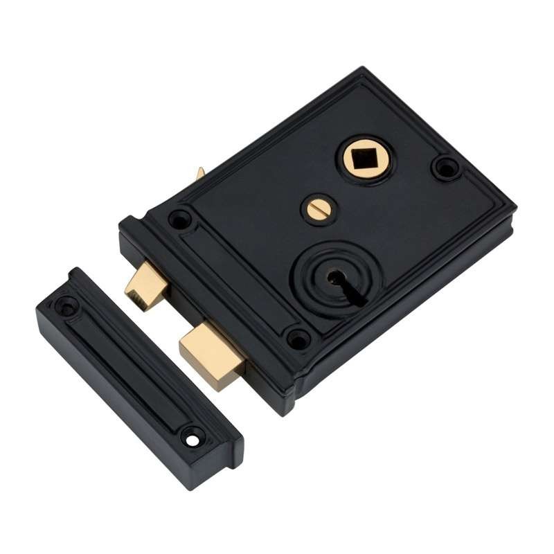 Horizontal Rim Lock Black - Broughtons Lighting & Ironmongery