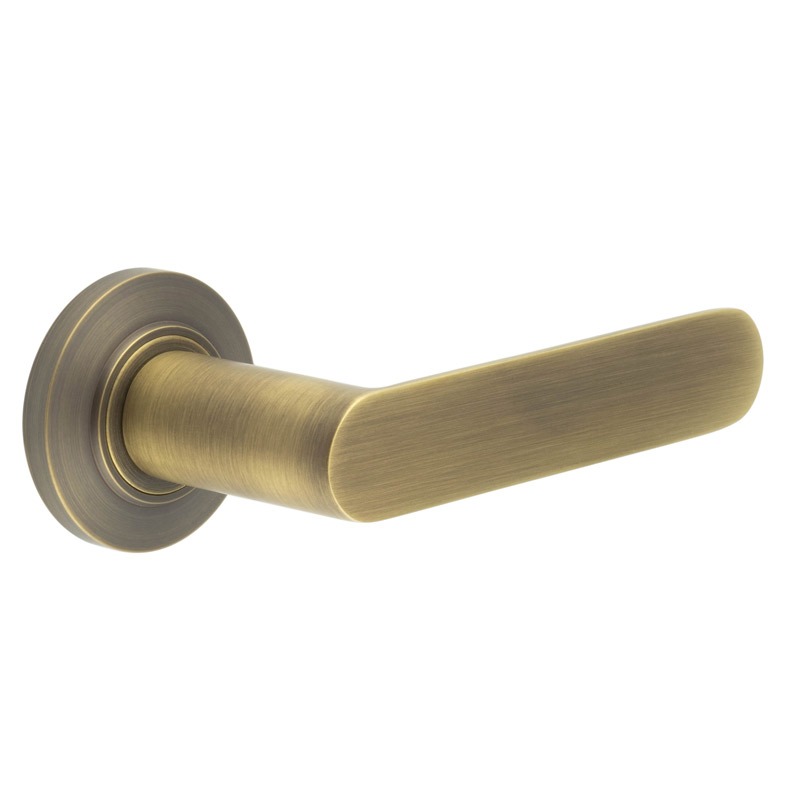Kensington Door Handle on Chamfered Rose Antique Brass Lacquered ...