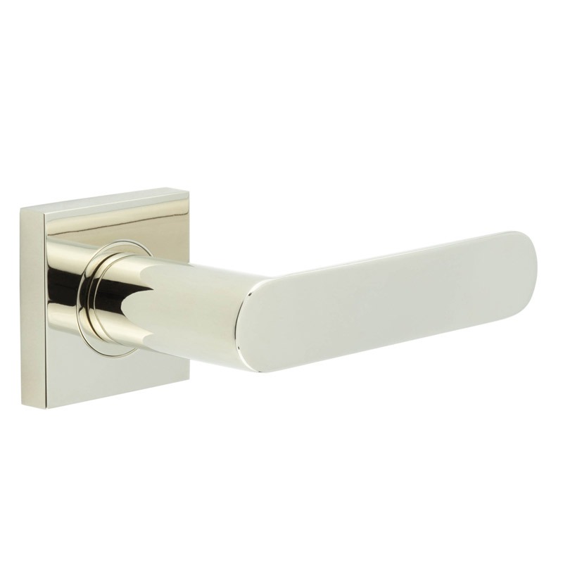 Kensington Door Handle on Square Plain Rose Polished Nickel ...