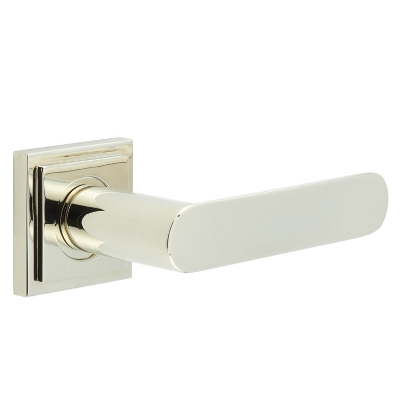 Kensington Door Handle on Square Stepped Rose Polished Nickel ...