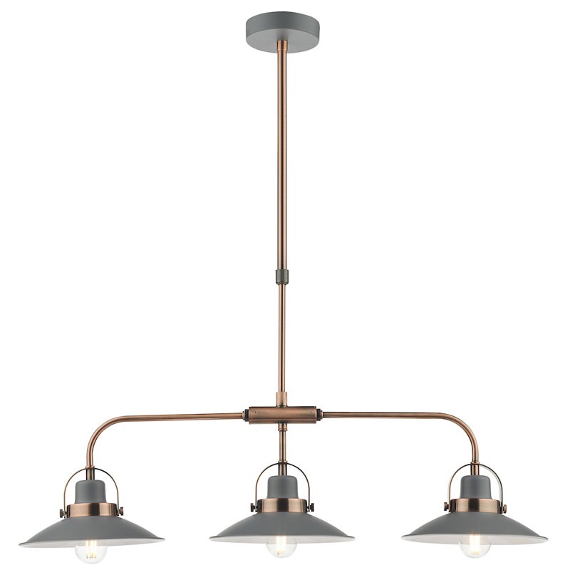 Liden 3 Light Linear Pendant Grey & Copper - Broughtons Lighting ...