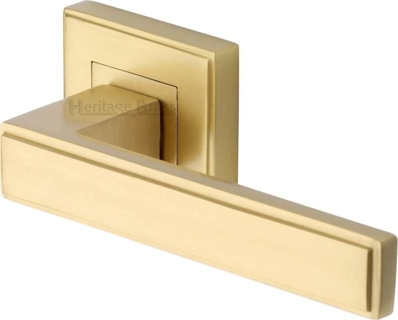 Heritage Linear Square Rose Door Handles DEC5430 Satin Brass Lacq ...