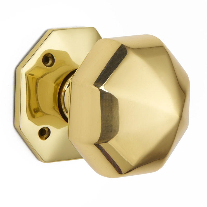 Octagonal Door Knobs 76mm Polished Brass Unlacquered - Broughtons Lighting & Ironmongery