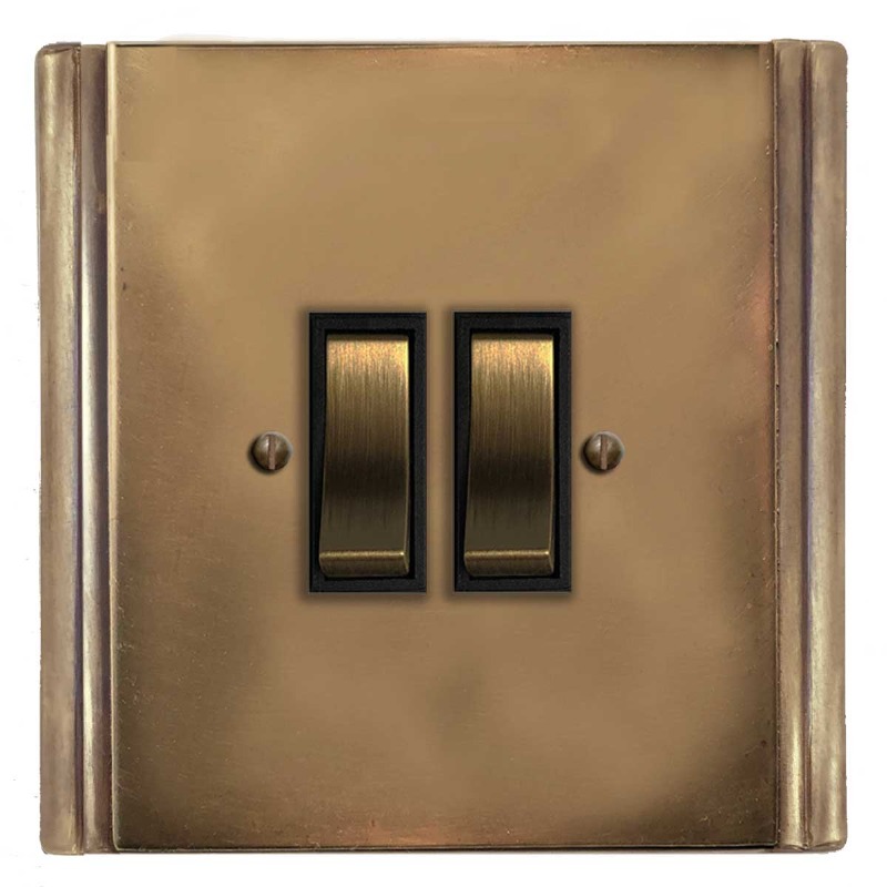 Plaza Rocker Light Switch 2 Gang Hand Aged Brass - Broughtons Lighting ...