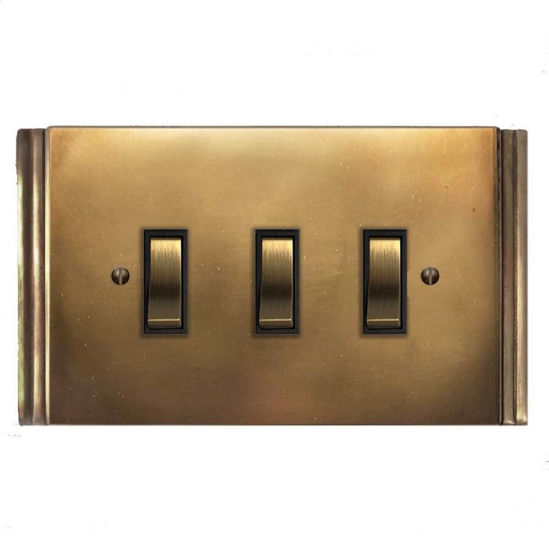 Plaza Rocker Light Switch 3 Gang Hand Aged Brass - Broughtons Lighting ...