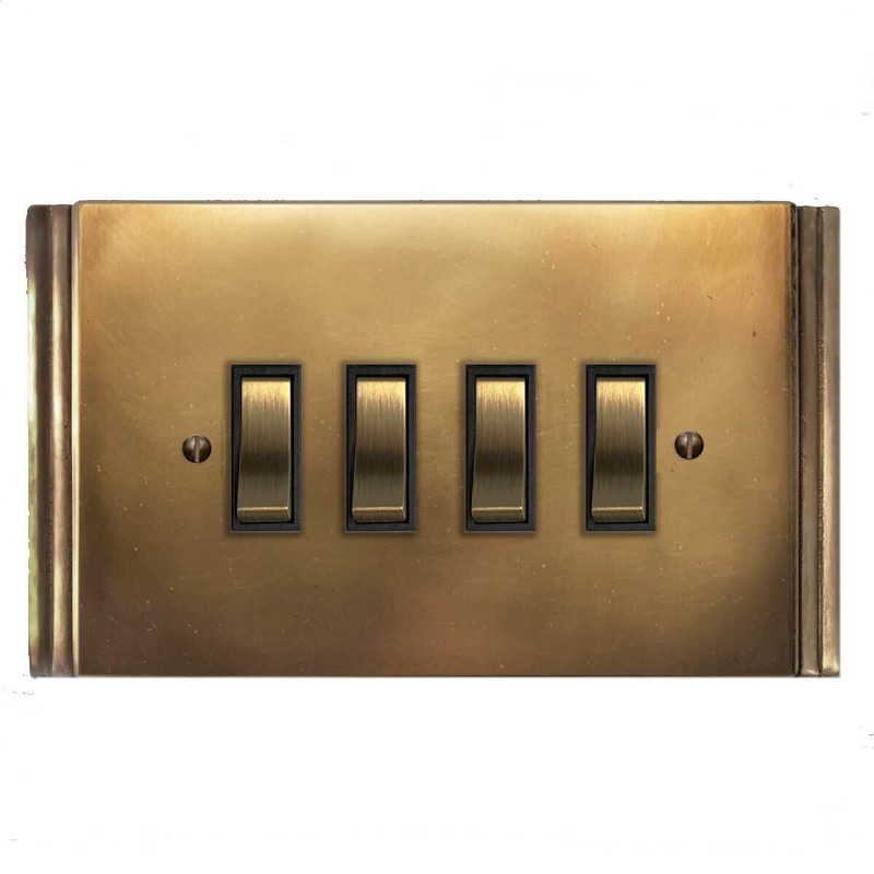 Plaza Rocker Light Switch 4 Gang Hand Aged Brass - Broughtons Lighting ...