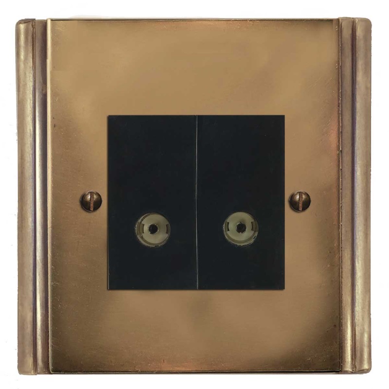 Plaza TV Socket Outlet 2 Gang Hand Aged Brass - Broughtons Lighting ...