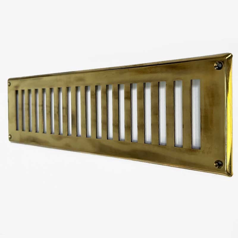 Plain Slotted Air Vent with Bevel Edge 13" x 4" Renovated Brass ...