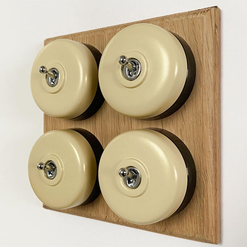 Round Dolly Light Switch 4 Gang Stone on Oak Pattress with Black Mounts ...