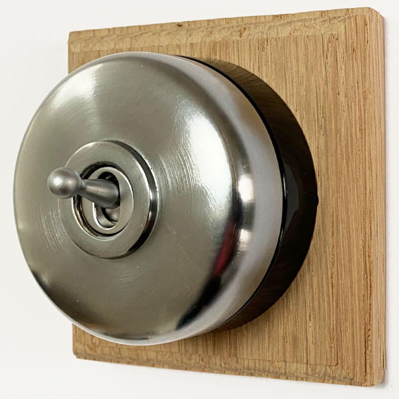 Round Dolly Light Switch 1 Gang Satin Chrome Black Base - Broughtons ...