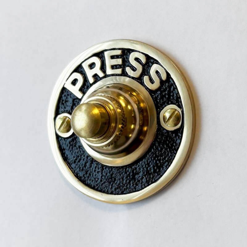Circular PRESS Bell Push 60mm Brass & Black - Broughtons Lighting ...