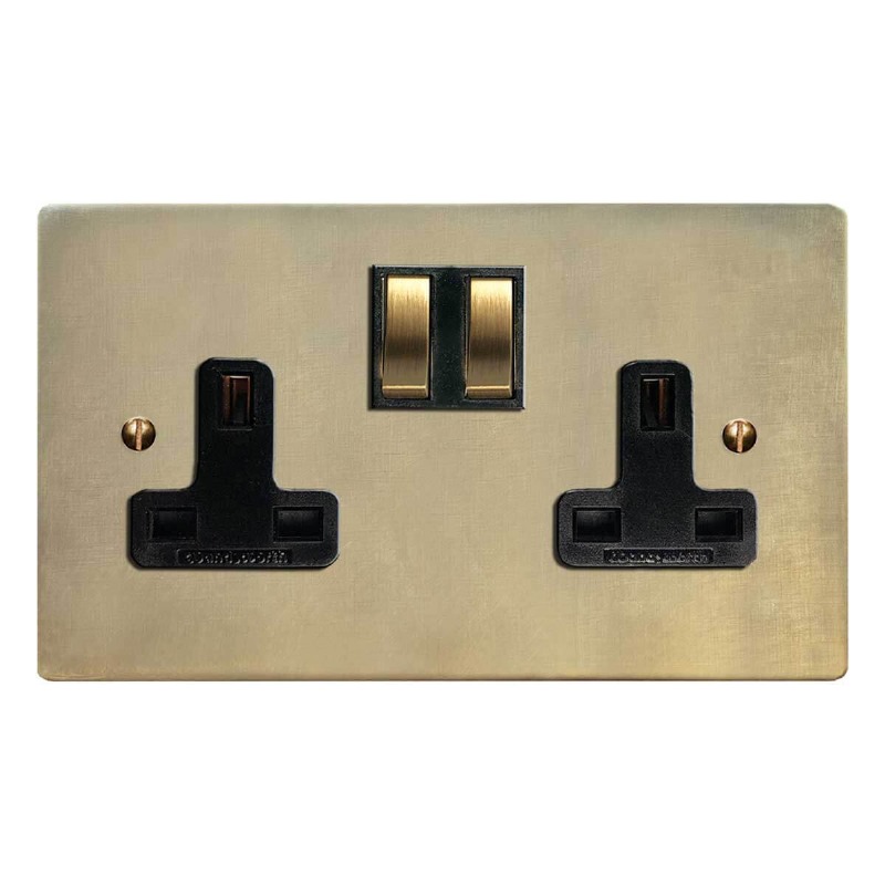 Victorian Switched Socket 2 Gang Antique Satin Brass - Broughtons ...