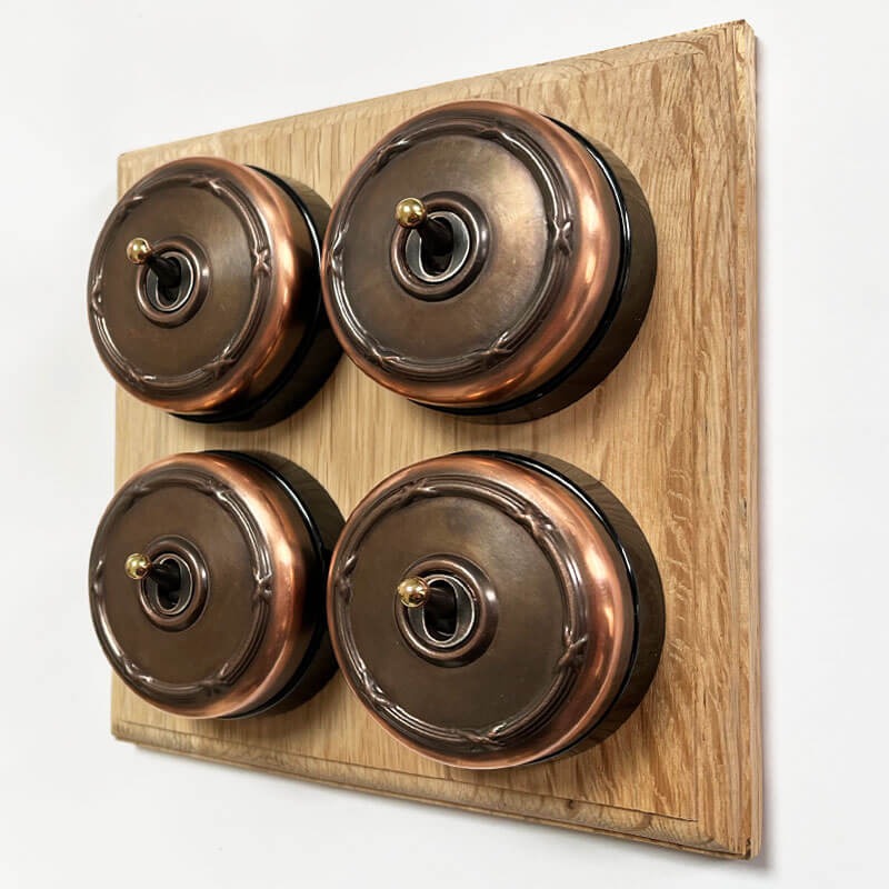 Reed and Ribbon Dome Dolly Light Switch 4 Gang Renovated Copper Black ...