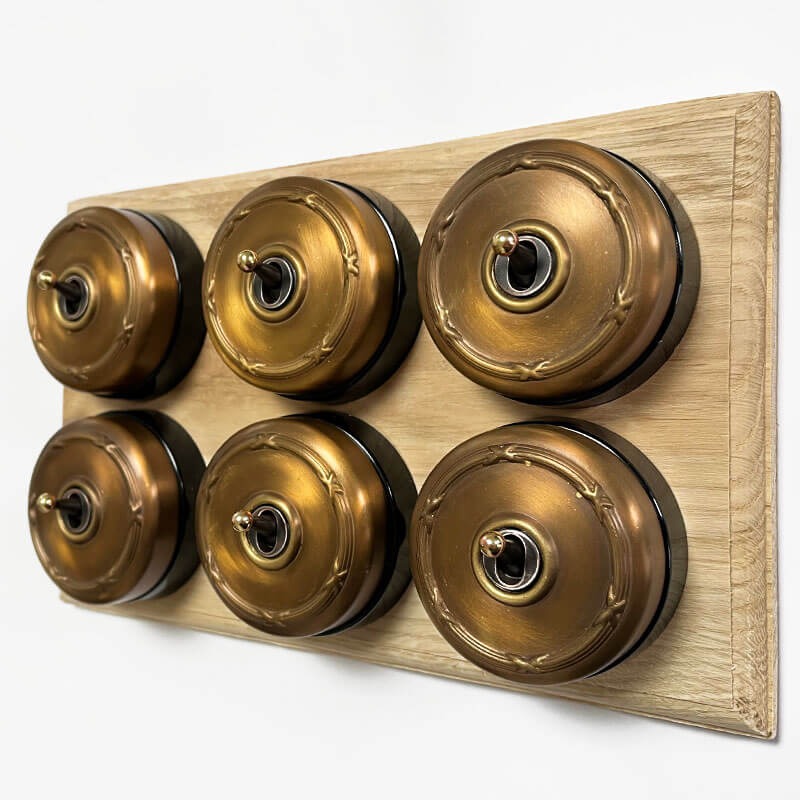 Reed and Ribbon Dome Dolly Light Switch 6 Gang Antique Satin Brass ...